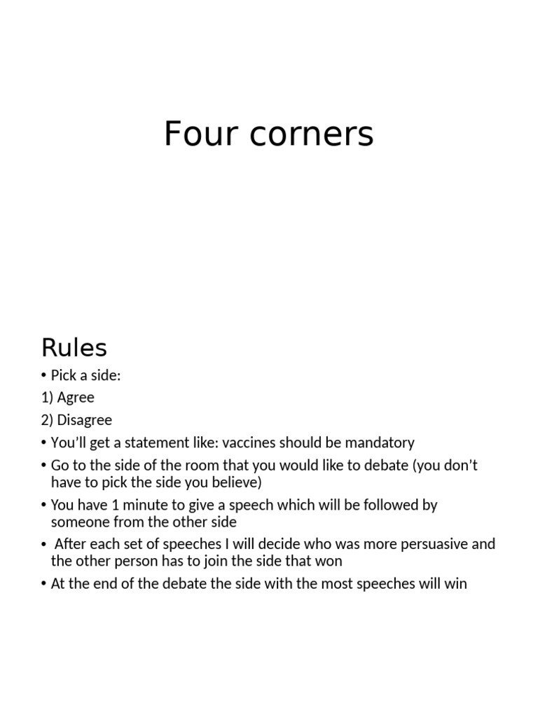 Debate Rules for Four Corners Activity | PDF