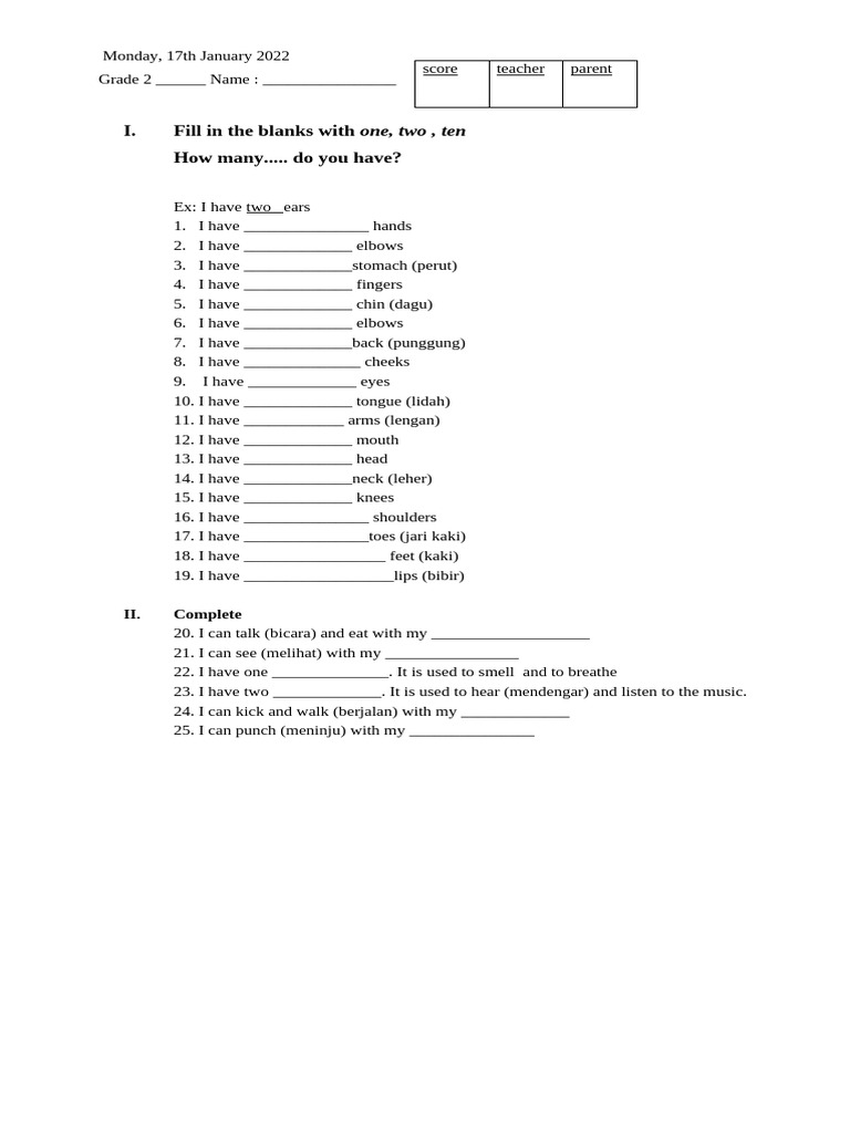 Grade 2, PS Body 2, Sms 2, 2022 | PDF