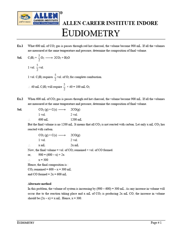 Eudiometry Problem Solutions | PDF | Oxygen | Hydrocarbons