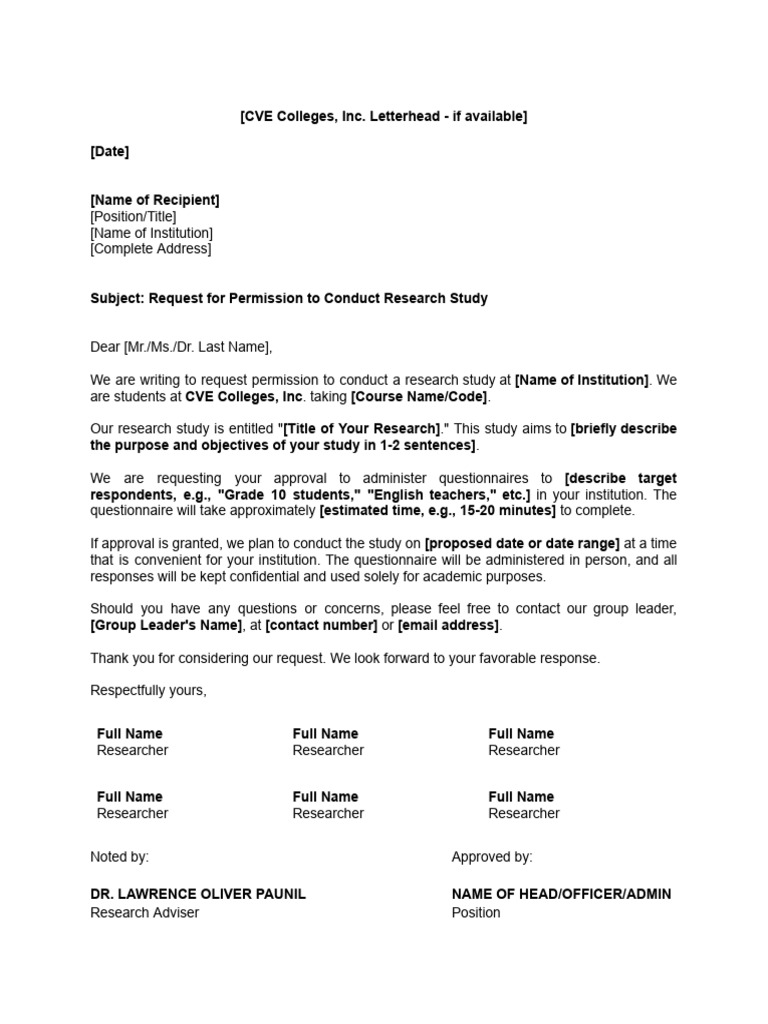 Request For Permission To Conduct Research Study | PDF
