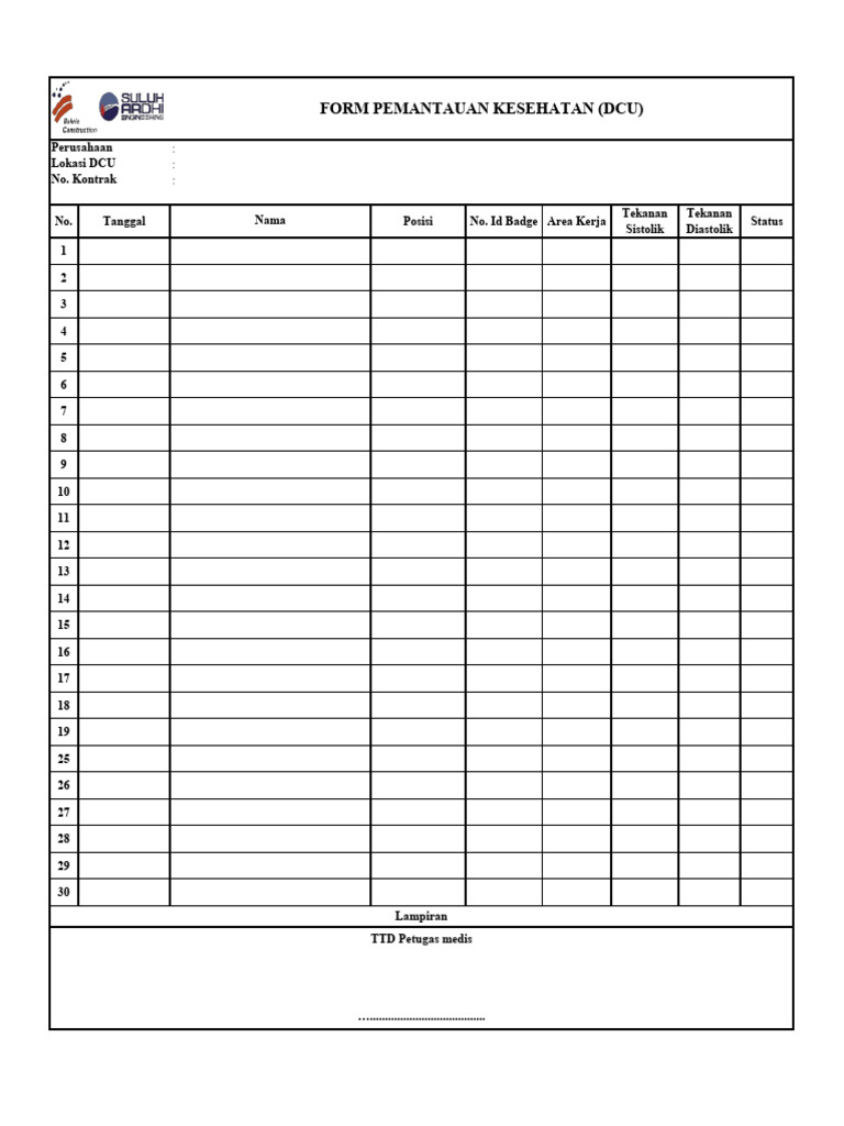 Form Pemantauan Kesehatan DCU | PDF