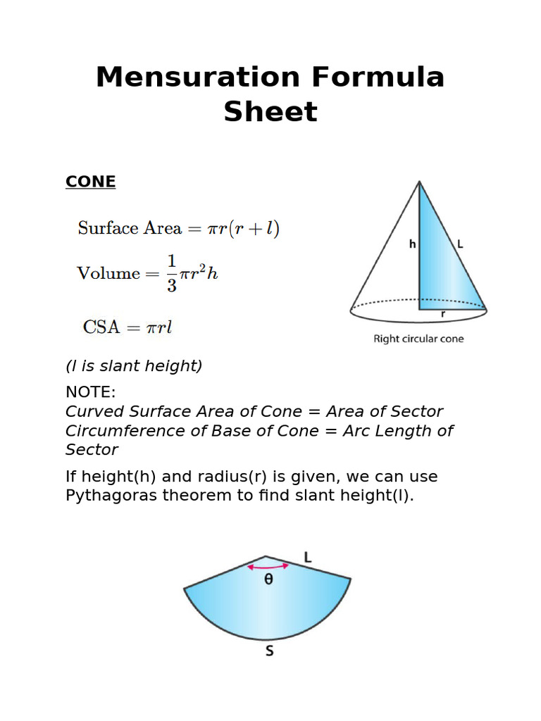 Mensuration Formula Sheet | PDF