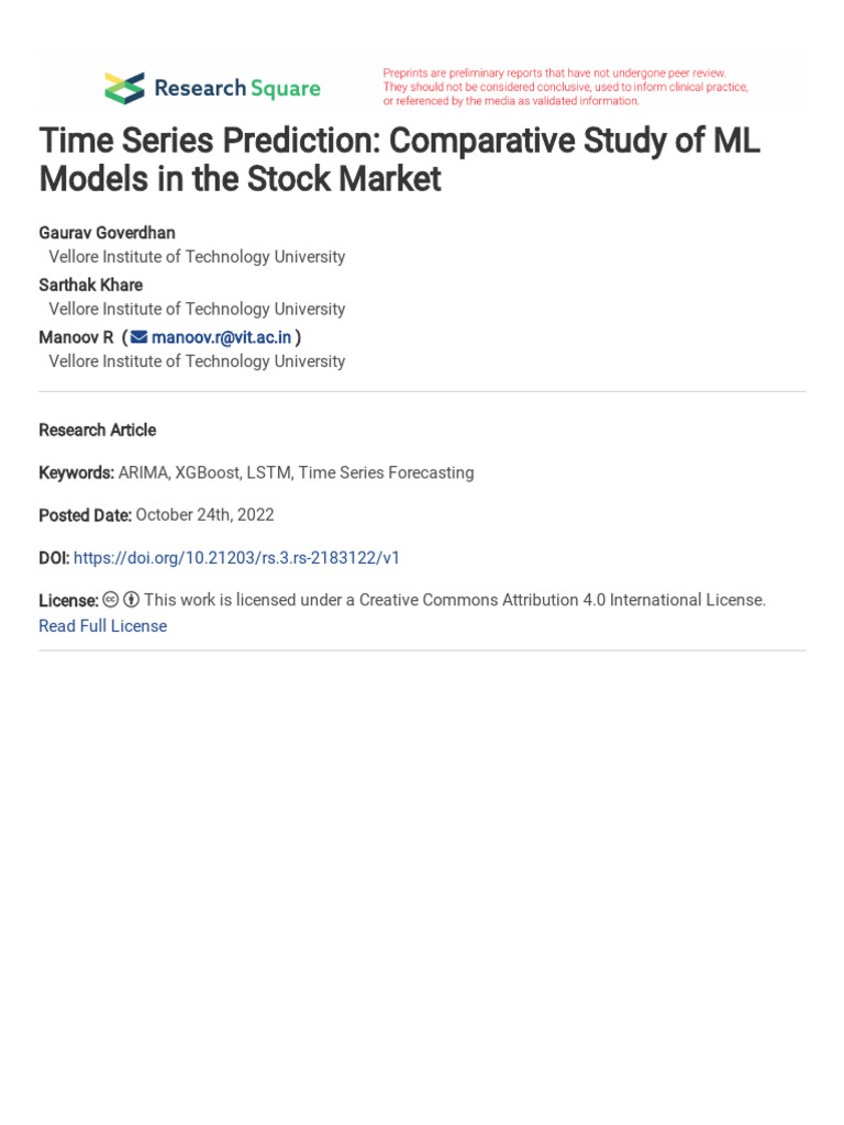 Stock Market ML Model Comparison | PDF | Forecasting | Time Series