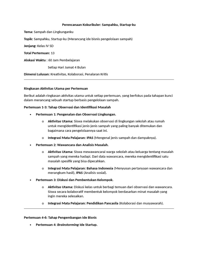 Perencanaan Kokurikuler Kls 4 | PDF