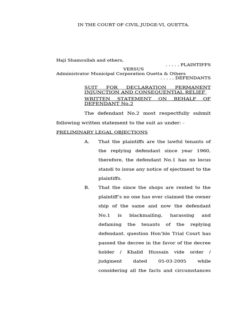 Dost Muhammad vs Managing Director Written Statement | PDF | Lawsuit | Common Law