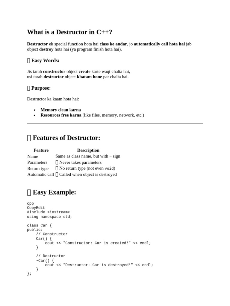 What Is A Destructor in C++?: Easy Words | PDF