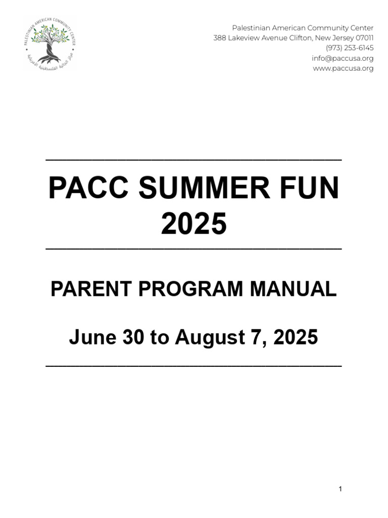 PACC Summer Fun 2025 Parent Manual | PDF | Salad | Indemnity