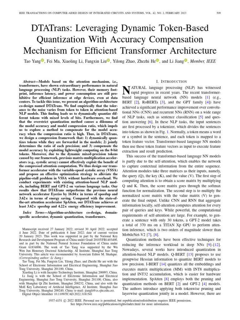 DTATrans: Efficient Token Quantization for Transformers | PDF | Machine ...