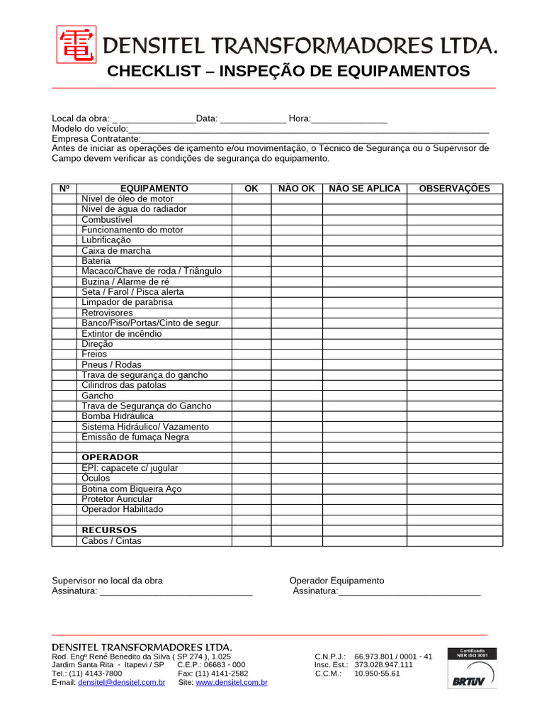 Check List de Equipamentos Munck | PDF