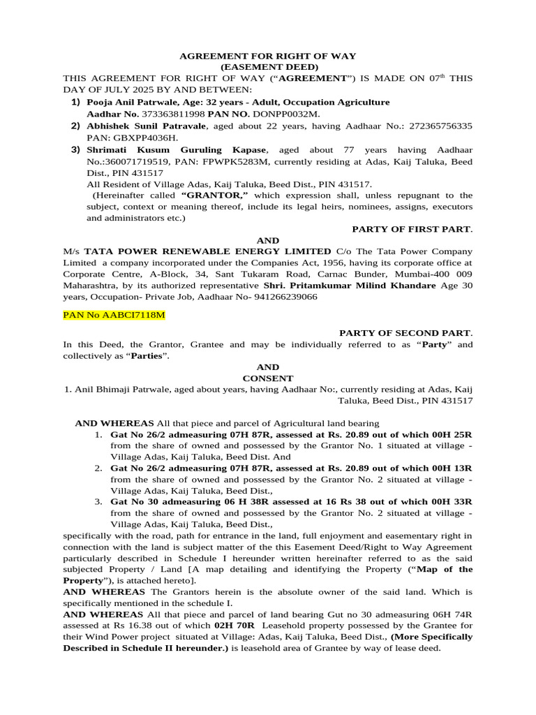 Right of Way Agreement for Land Use | PDF | Deed | Civil Law (Common Law)