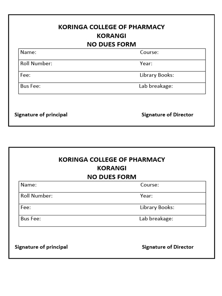 Koringa College No Dues Form | PDF