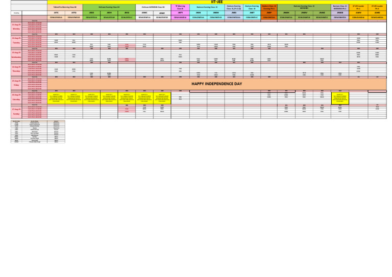 IIT JEE Time Table - 11th Aug 2025 To 17th August 2025 | PDF