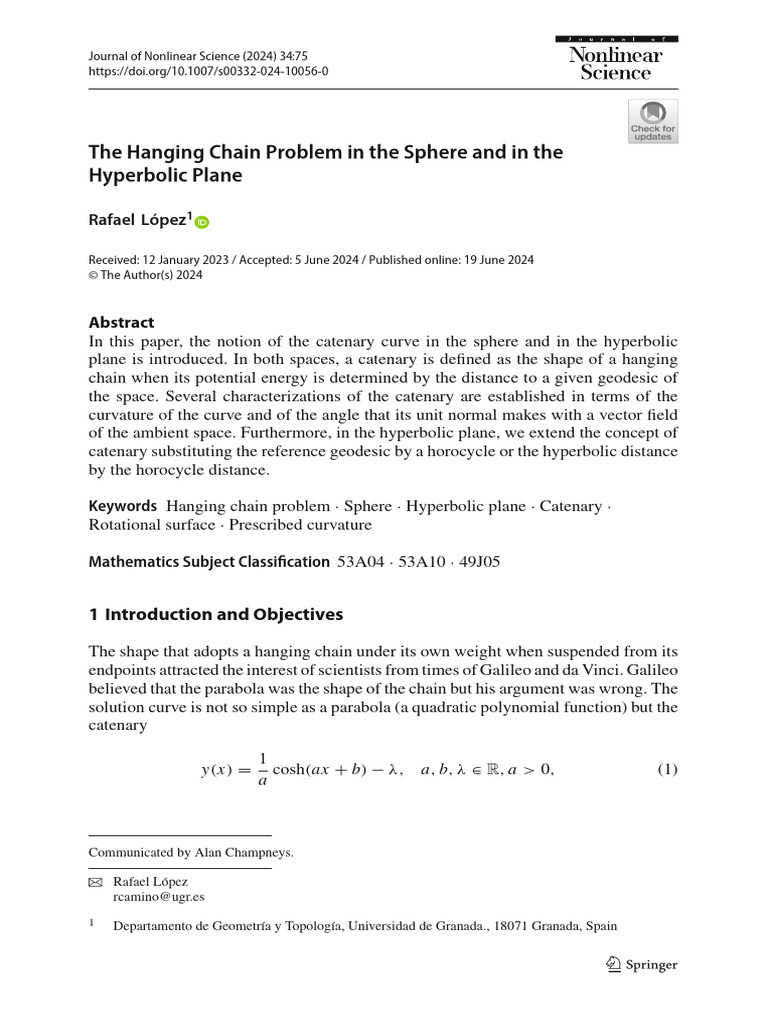Catenary in Sphere and Hyperbolic Plane | PDF | Curvature | Calculus Of ...