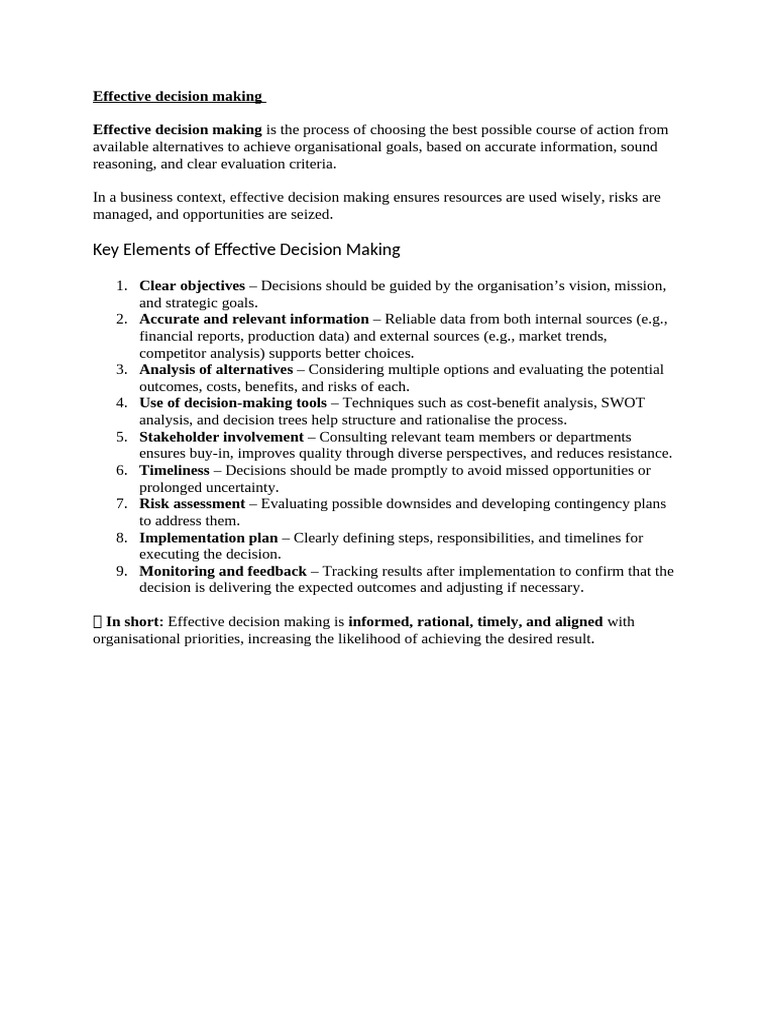 Key Elements of Effective Decision Making | PDF
