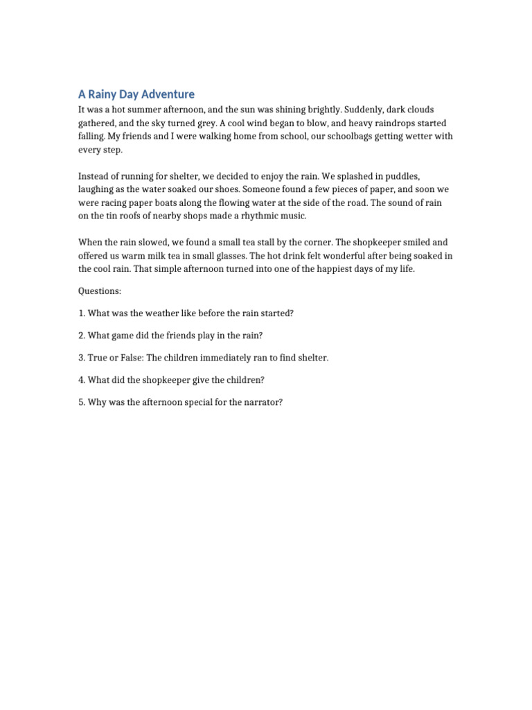 Comprehension 3 A Rainy Day Adventure | PDF