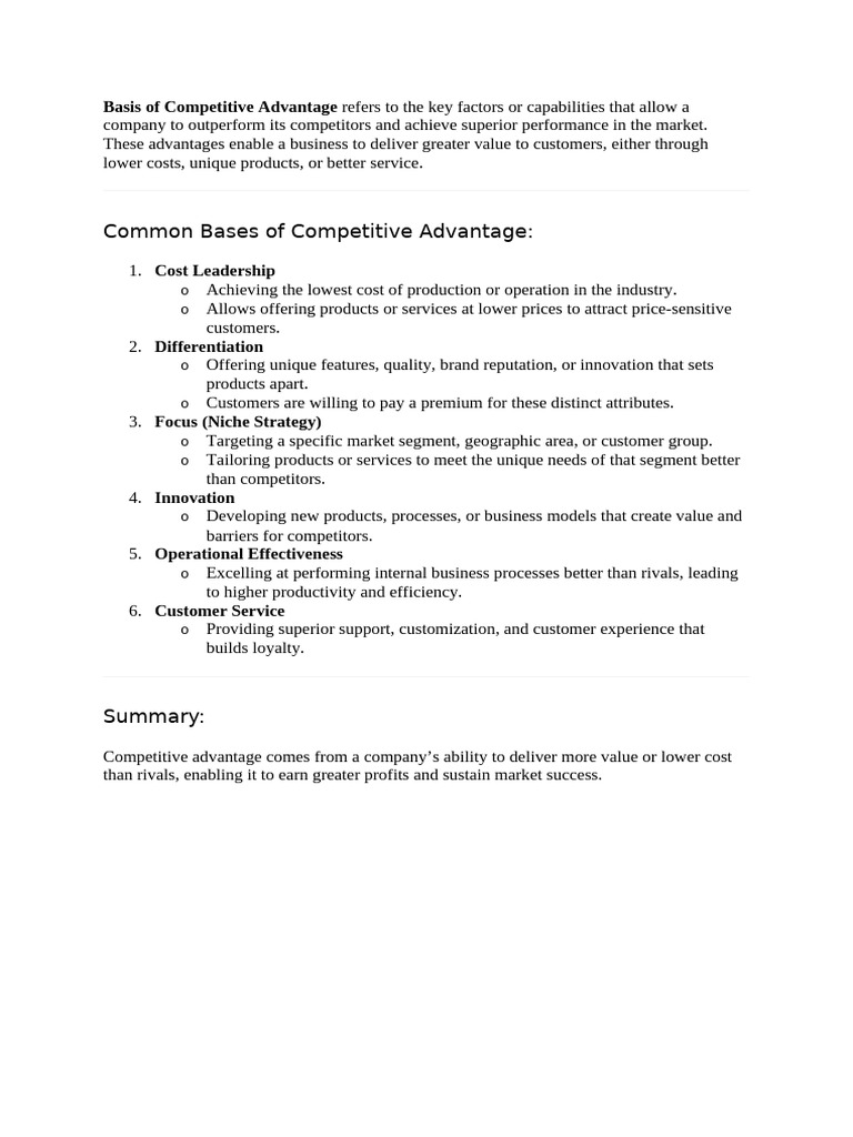 Basis of Competitive Advantage | PDF