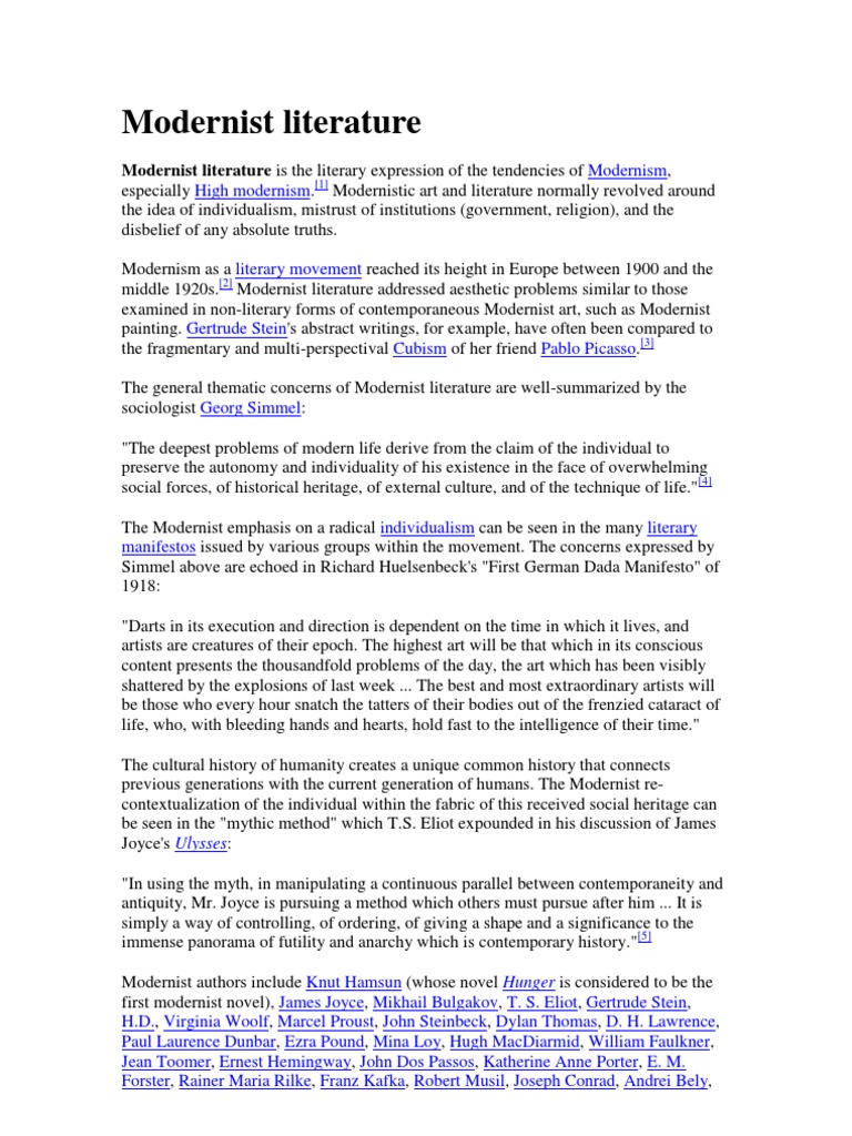 Modernist Literature | PDF | Postmodern Literature | Literary Modernism