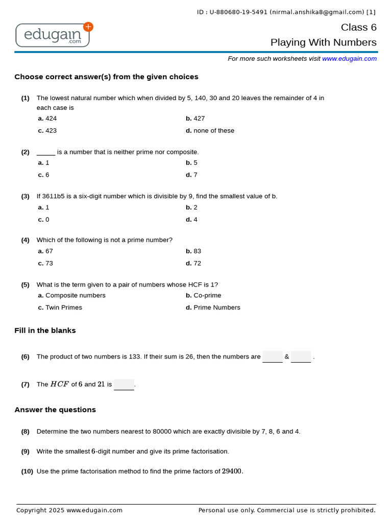 Grade 9 Worksheet Cbse Knowing Numbers | PDF | Prime Number | Numbers