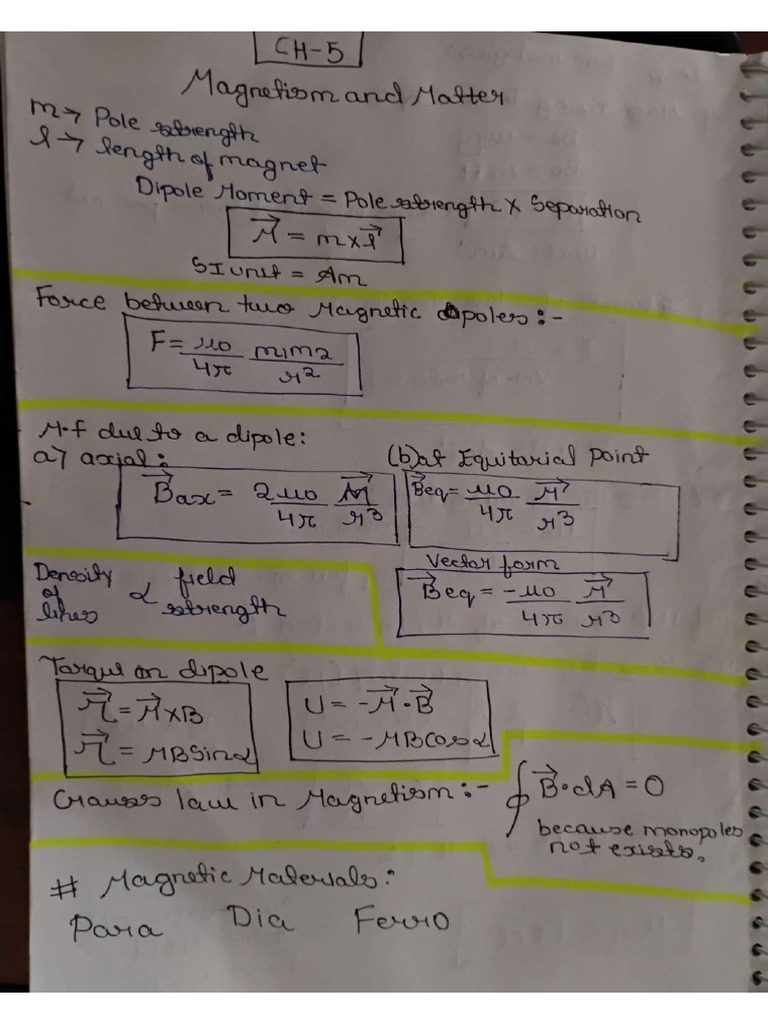 Formula Sheet Magnetism and Matter | PDF