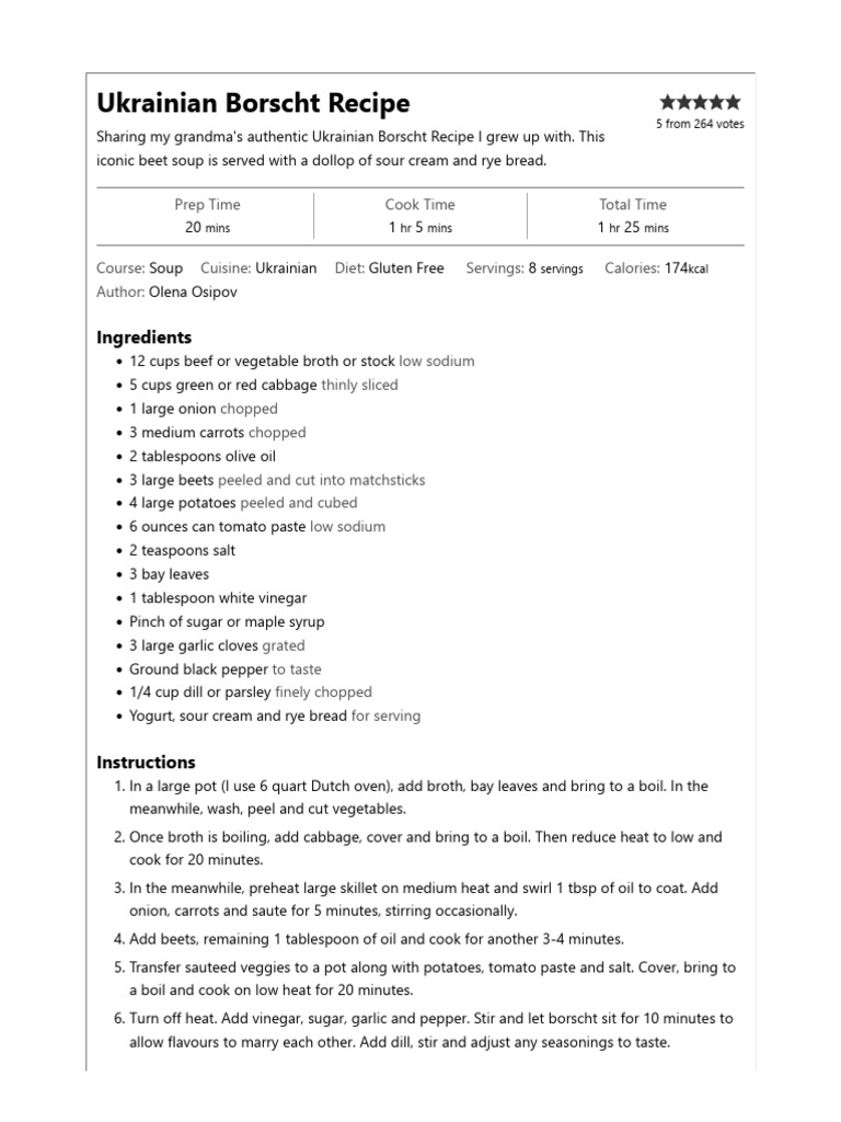 Ukrainian Borscht Recipe | PDF | Beetroot | Foods