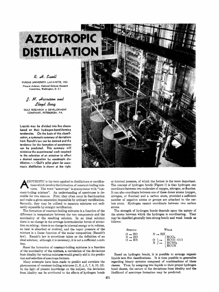 Azeotropic Distillation Insights | PDF | Distillation | Molecules