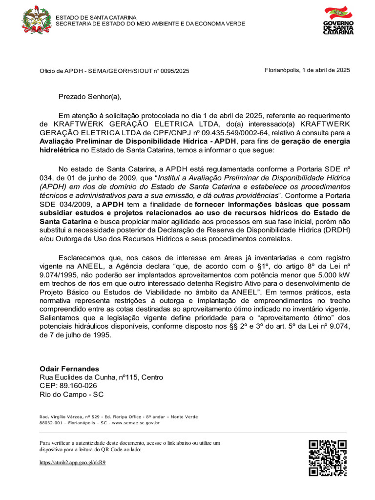 Ofício de APDH Para Empreendimento Hidro (Sem Inventário ANEEL) 00952025 | PDF ...