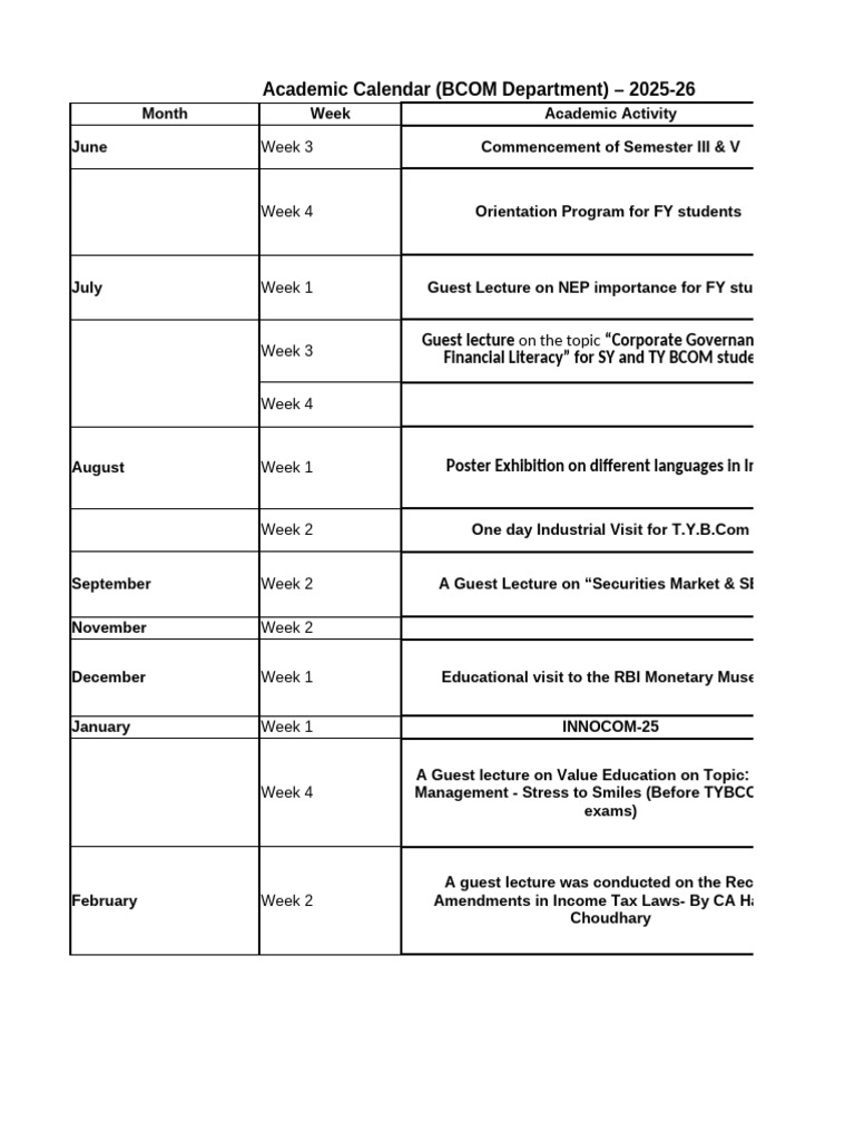 Department Academic Calender 25-26 | PDF