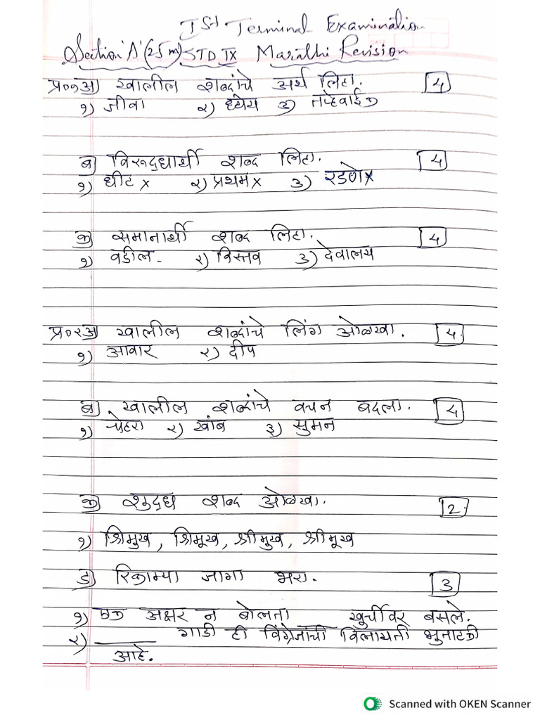STD 9 Marathi Revision With Paper Pattern | PDF