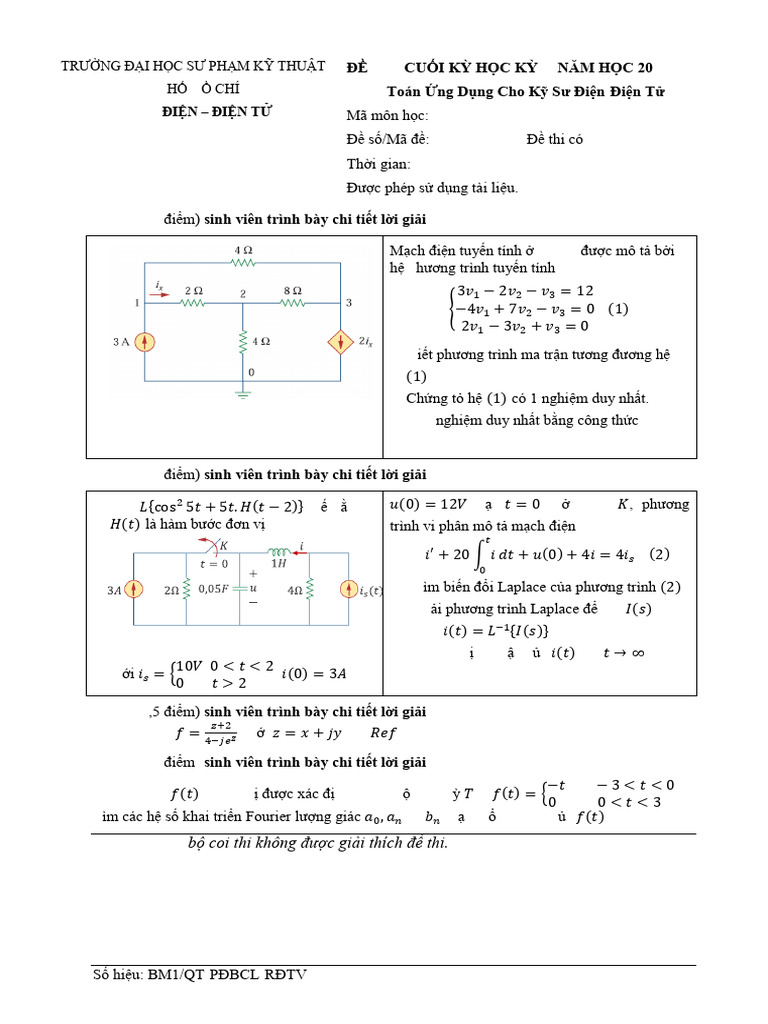 Đề thi toán ứng dụng cho kỹ sư HK2-2023-2024 - CLC - TOÁN UD | PDF