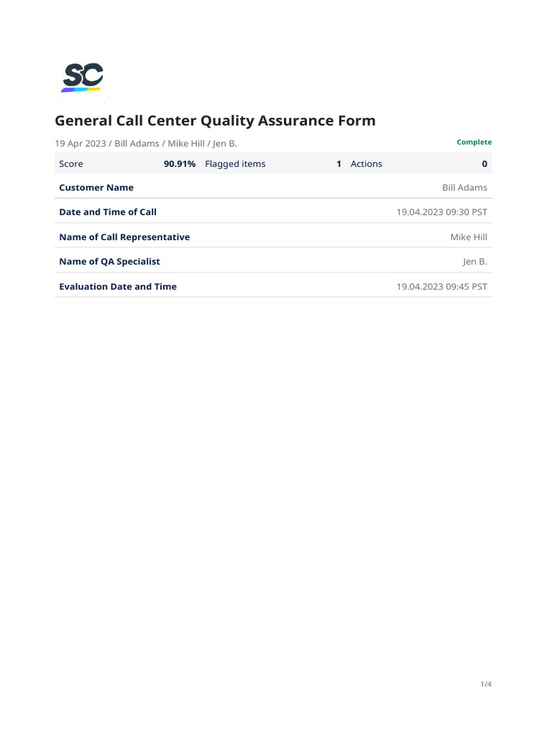Call Center Quality Assurance Report | PDF | Business