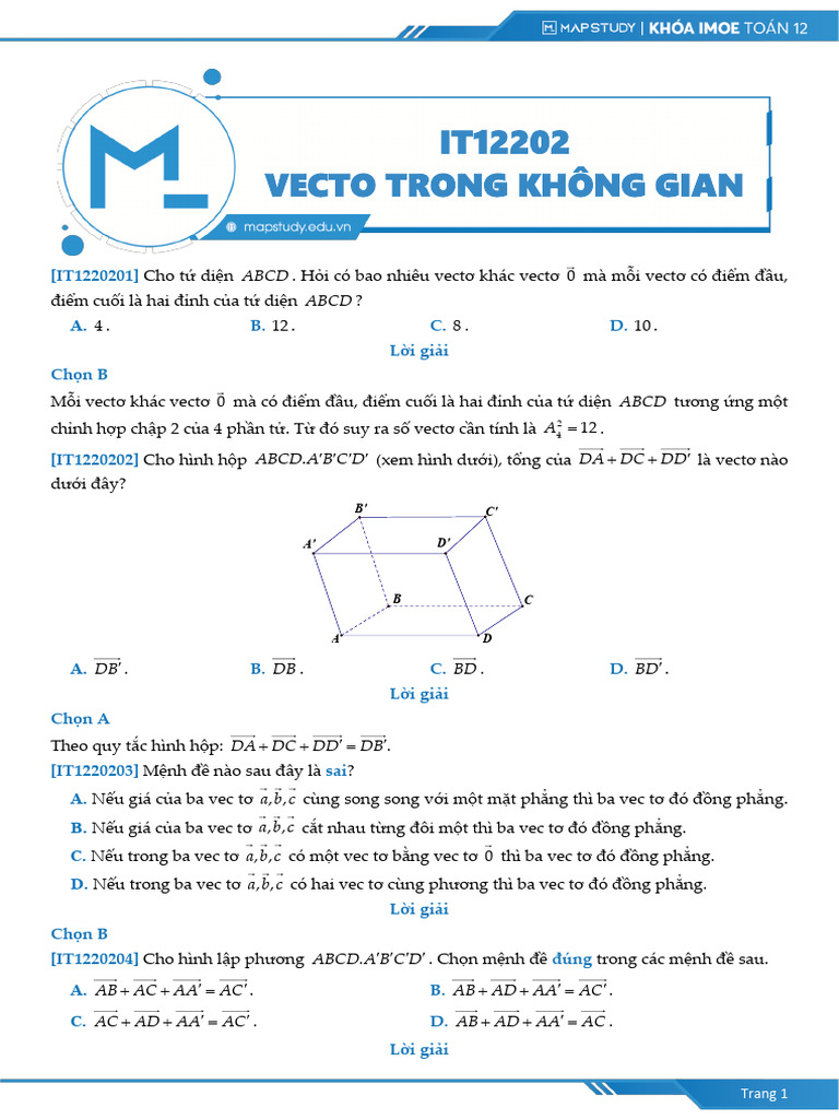 File Dap An Test Bai 2 Vecto Trong Khong Gian 1749646220613 | PDF