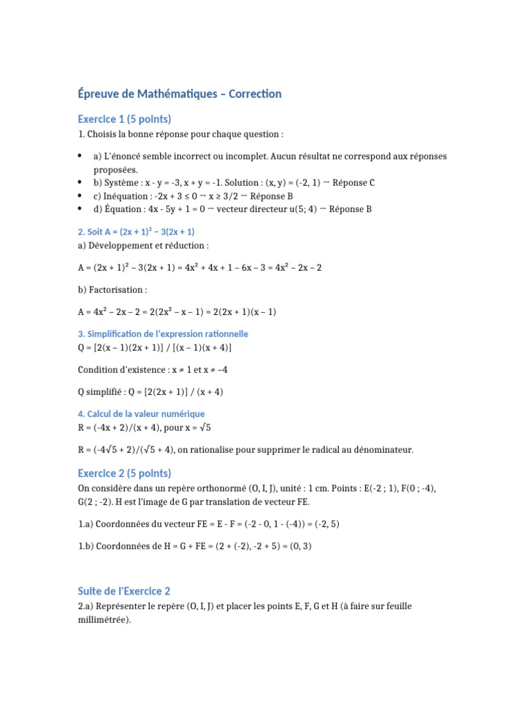 Correction Épreuve Maths CAP 2020 | PDF | Géométrie | Mathématiques
