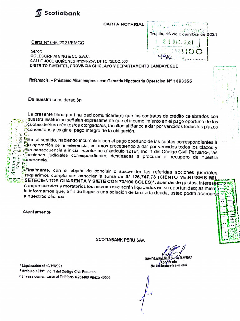 Carta Notarial Scotiabank | PDF
