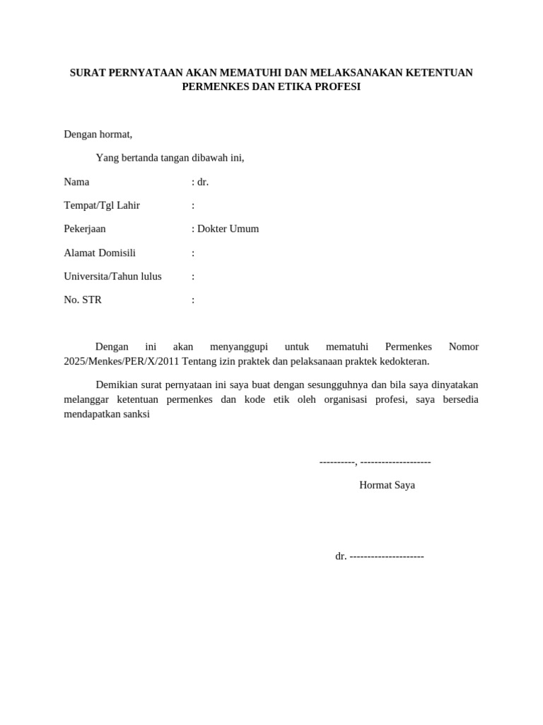 SURAT PERNYATAAN & permohonan SIP | PDF