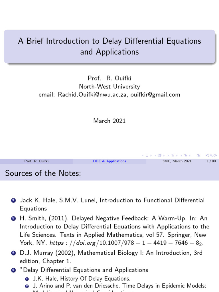 Ouifki DDEs Intro Appli | PDF | Function (Mathematics) | Ordinary Differential Equation