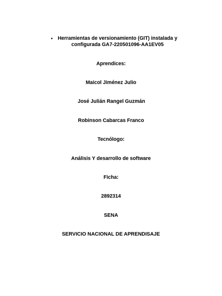 Herramientas de Versionamiento (GIT) Instalada y Configurada GA7-220501096-AA1-EV05 | PDF ...