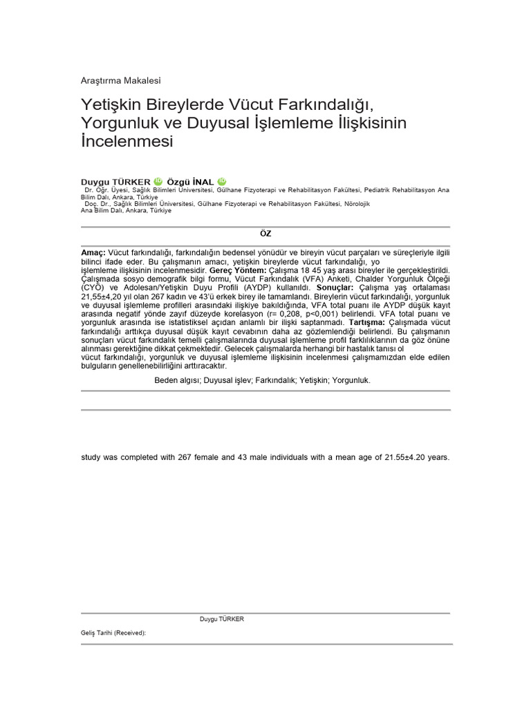 Yetiskin Bireylerde Vucut Farkindaligi Yorgunluk V | PDF