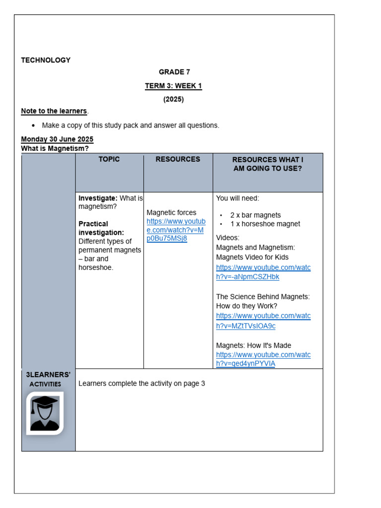 Technology - Grade - 7 - Work Book For Teachers | PDF | Magnet | Magnetism
