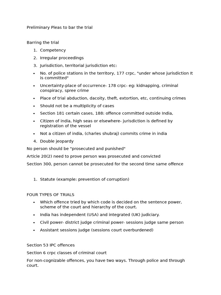 Types of Trials and Preliminary Pleas | PDF | Crimes | Crime & Violence