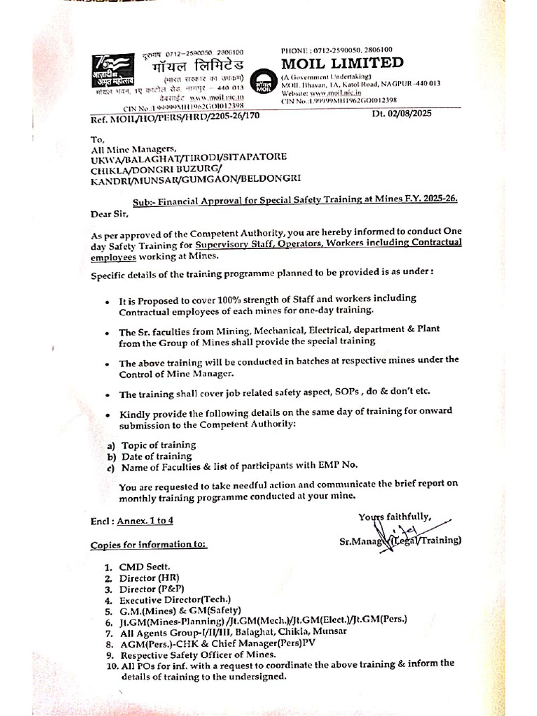 Financial Approval for Special Safety Trg. 2025-26 | PDF