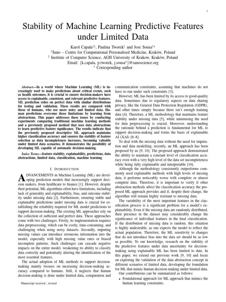 Stability of Machine Learning Predictive Features Under Limited Data | PDF | Machine Learning ...