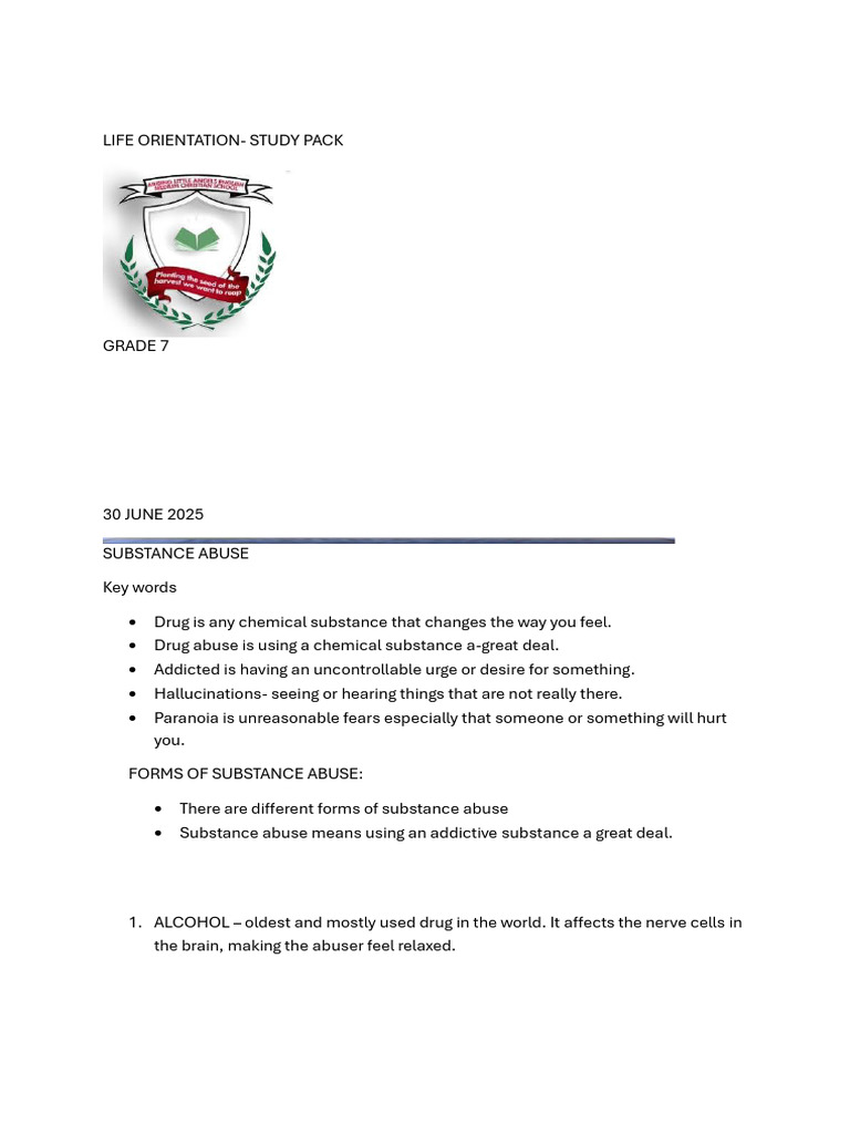 Grade 7 Drug Awareness Guide | PDF | Substance Abuse | Methamphetamine