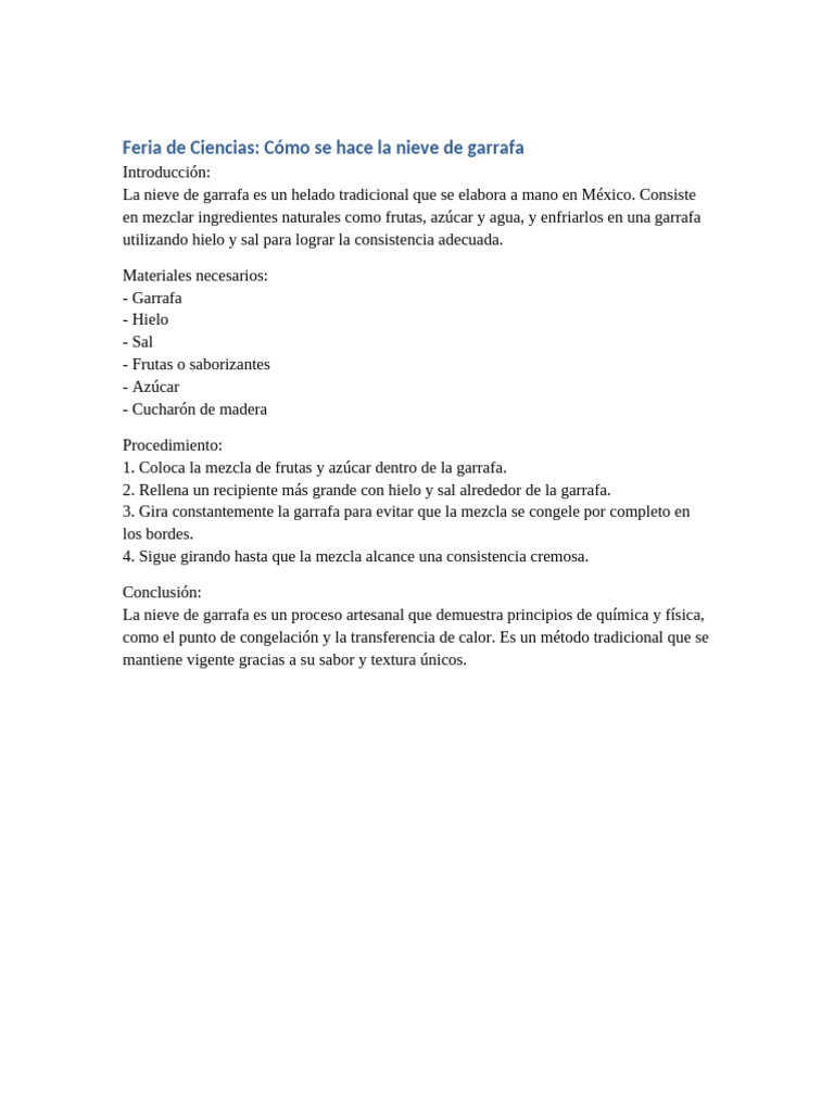Feria de Ciencias Nieve de Garrafa | PDF