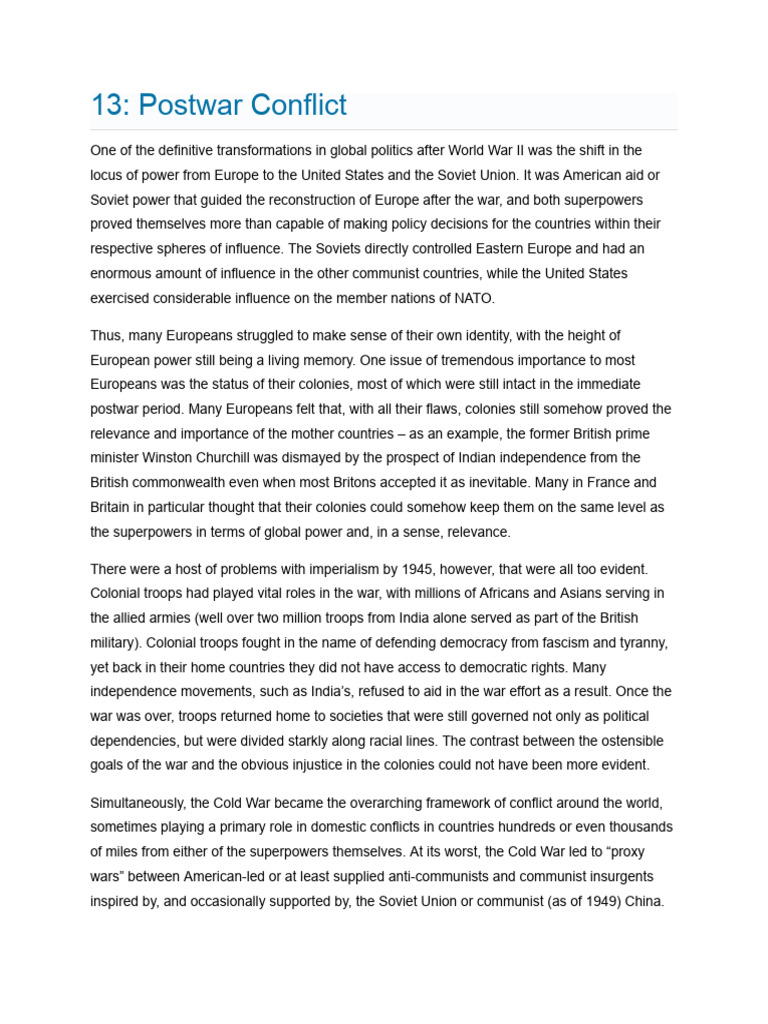13_ Postwar Conflict | PDF | Suez Crisis | Mandatory Palestine