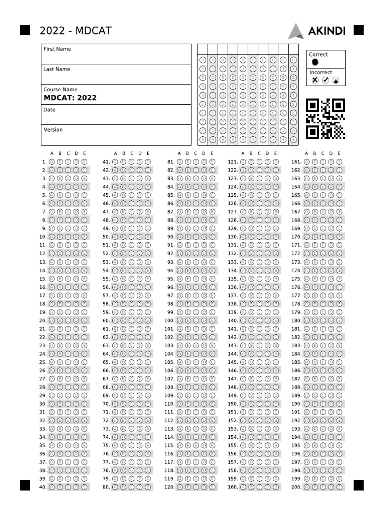 MDCAT 2022 Bubble Sheet | PDF