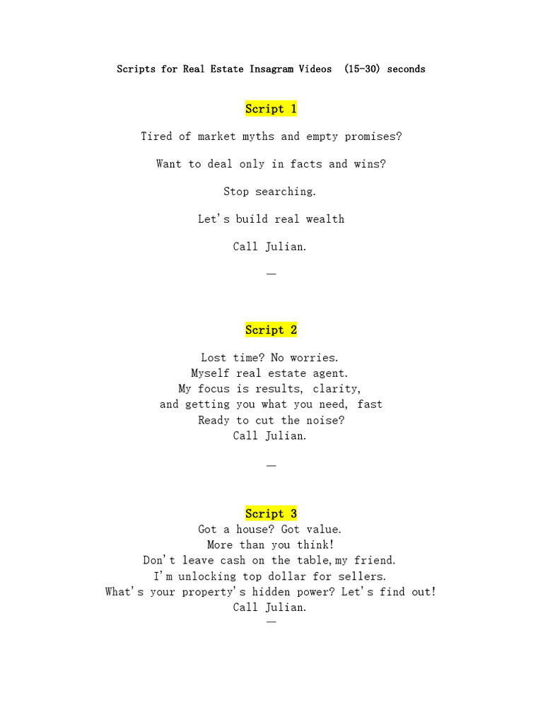 Real Estate Video Scripts for Agents | PDF