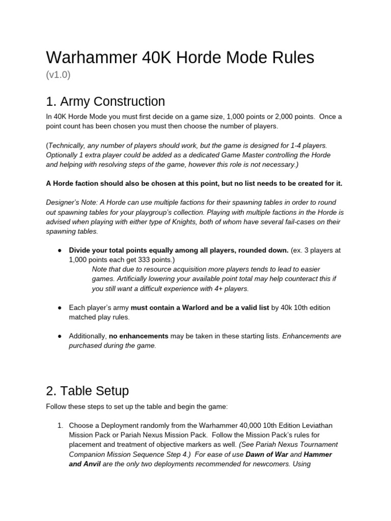 40K Horde Mode Rules (v1.0) | PDF | Fortification | Military