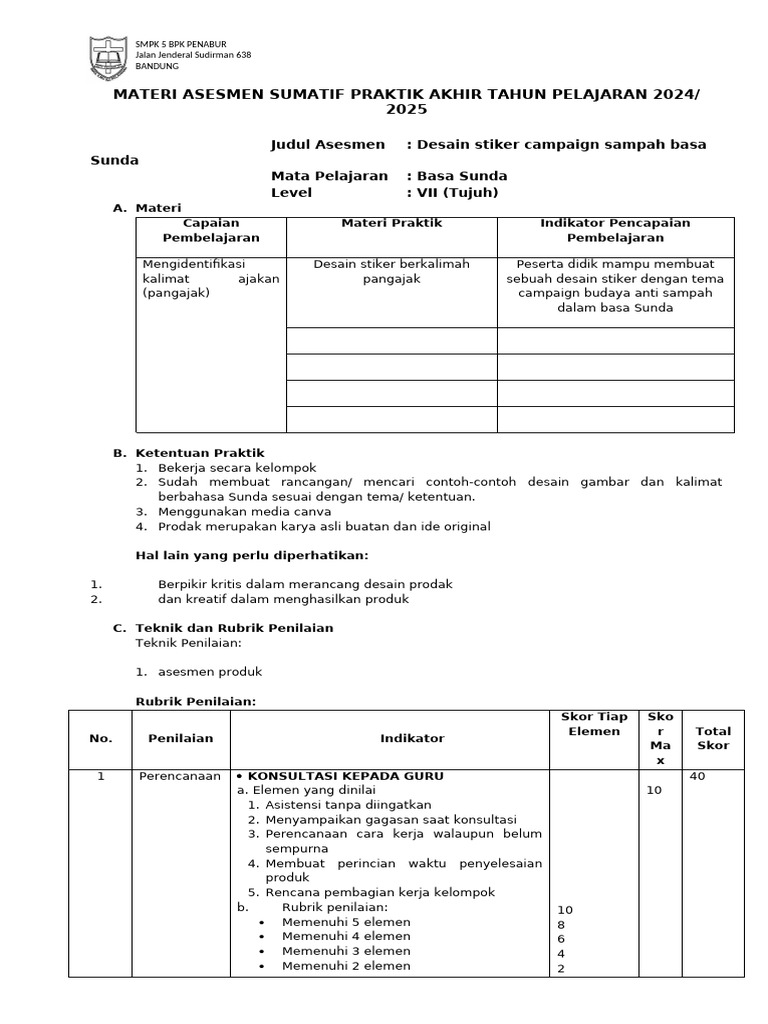 Asesmen Desain Stiker Basa Sunda | PDF