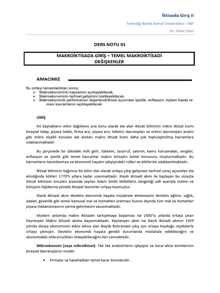 Iktisada Giris II Ders Notu - 1 | PDF