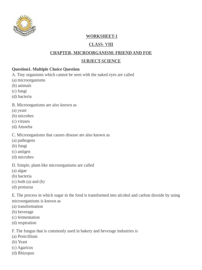 Worksheet 1 Microorganism | PDF | Microorganism | Fungus